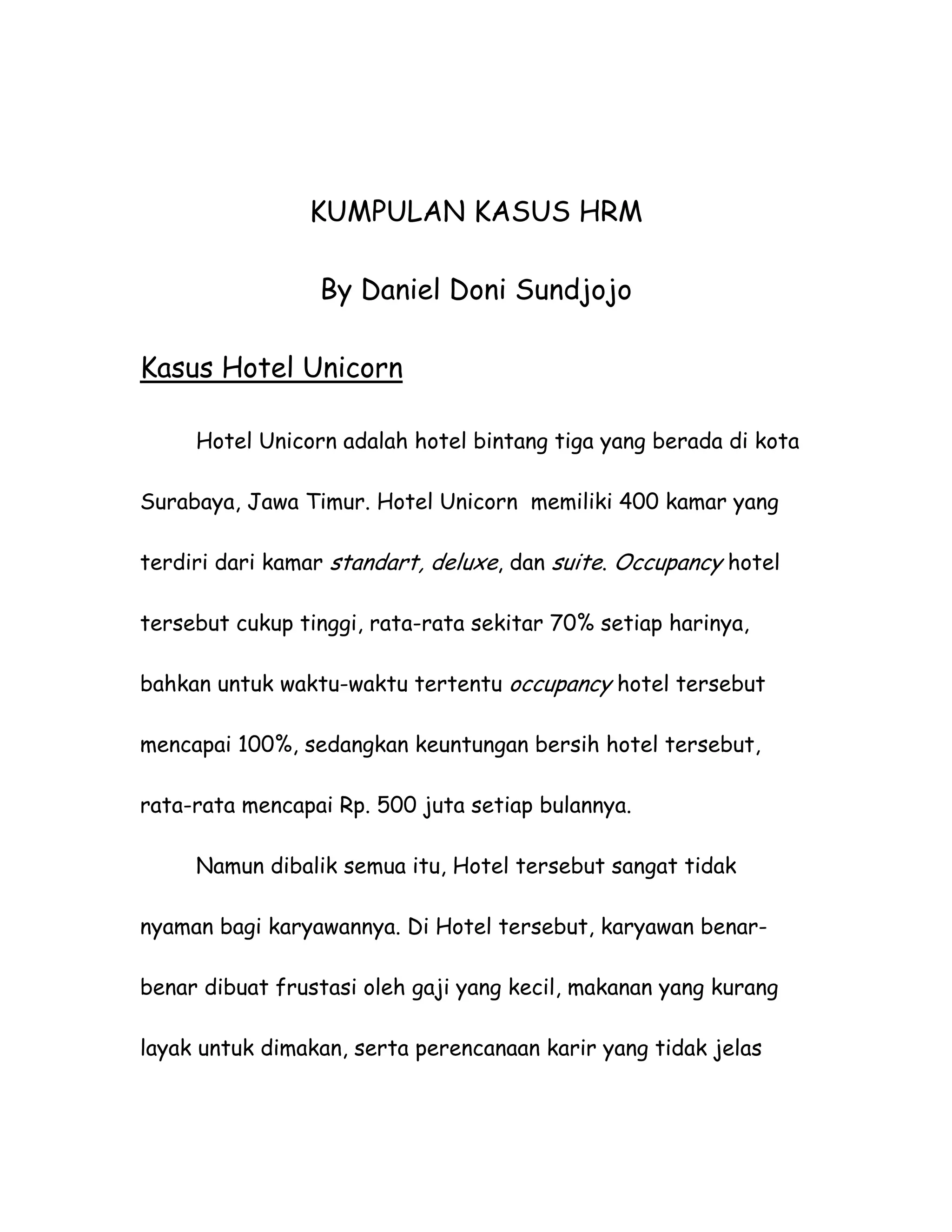 KUMPULAN KASUS HUMAN RESOURCES MANAGEMENT by DANIEL DONI SUNDJOJO | PDF