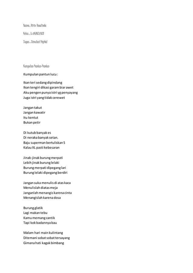 Kumpulan pantun pantun @ririnrosalinda | PDF