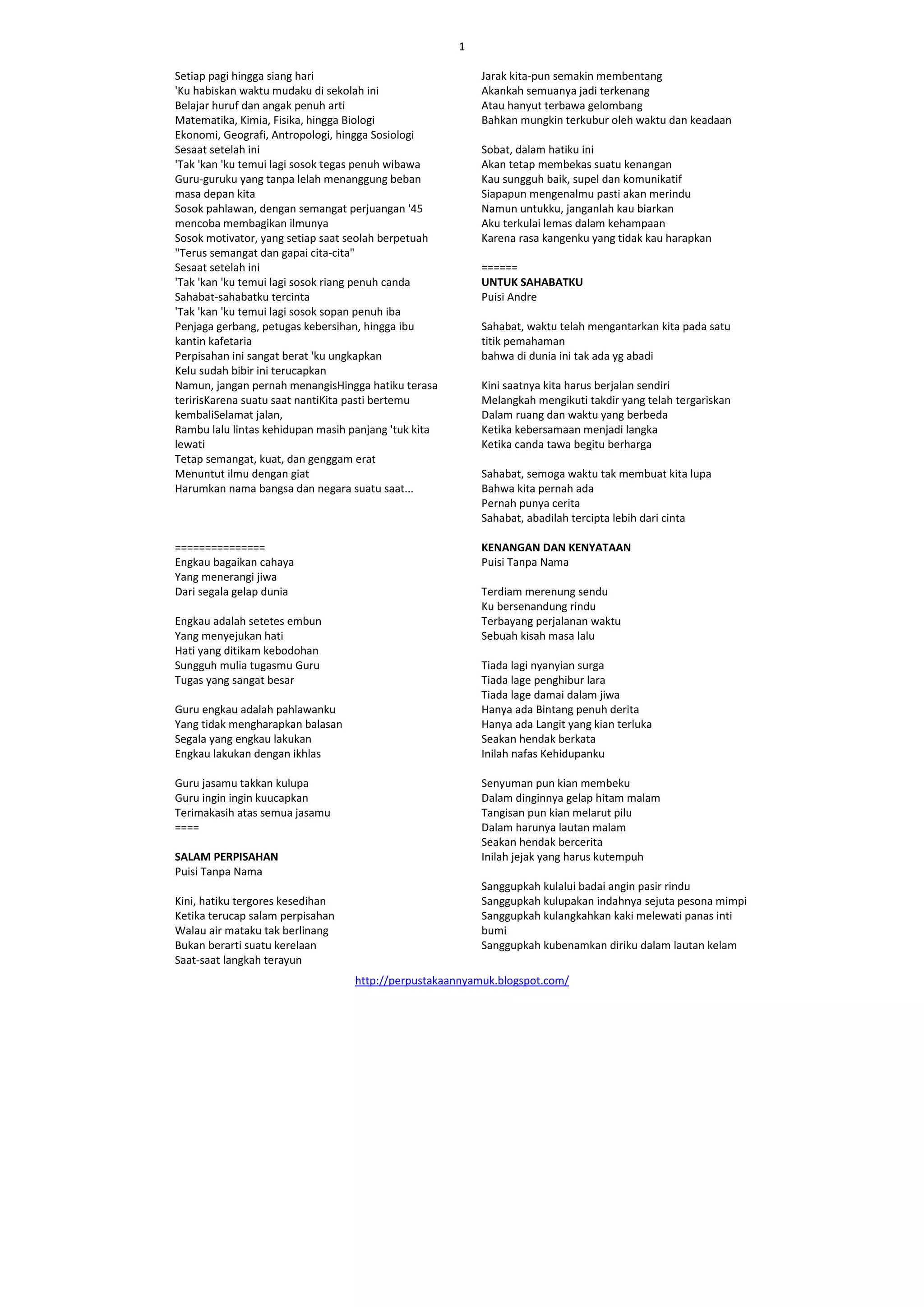 Kumpulan puisi perpisahan terbaru | PDF