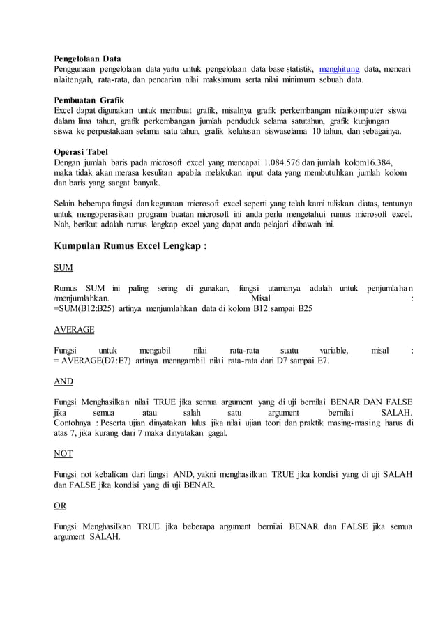 Kumpulan rumus excel lengkap semua fungsi | DOCX