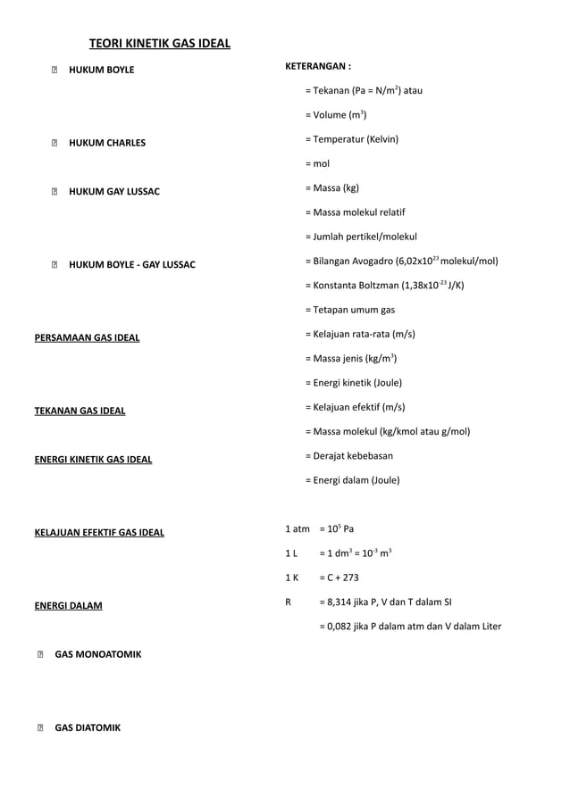 Kumpulan rumus fisika teori kinetik gas ideal -xi | PDF