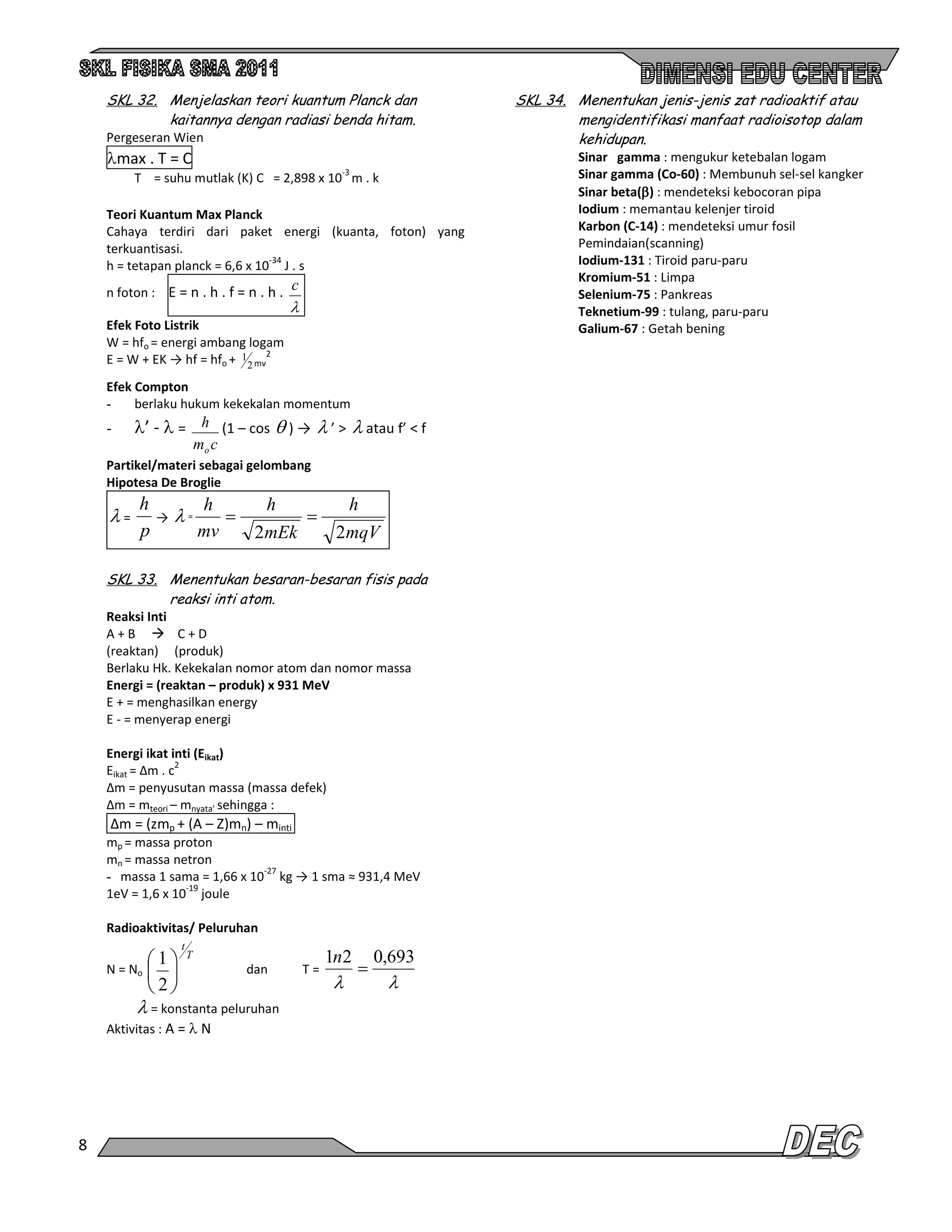 Kumpulan rumus skl un fisika sma | PDF