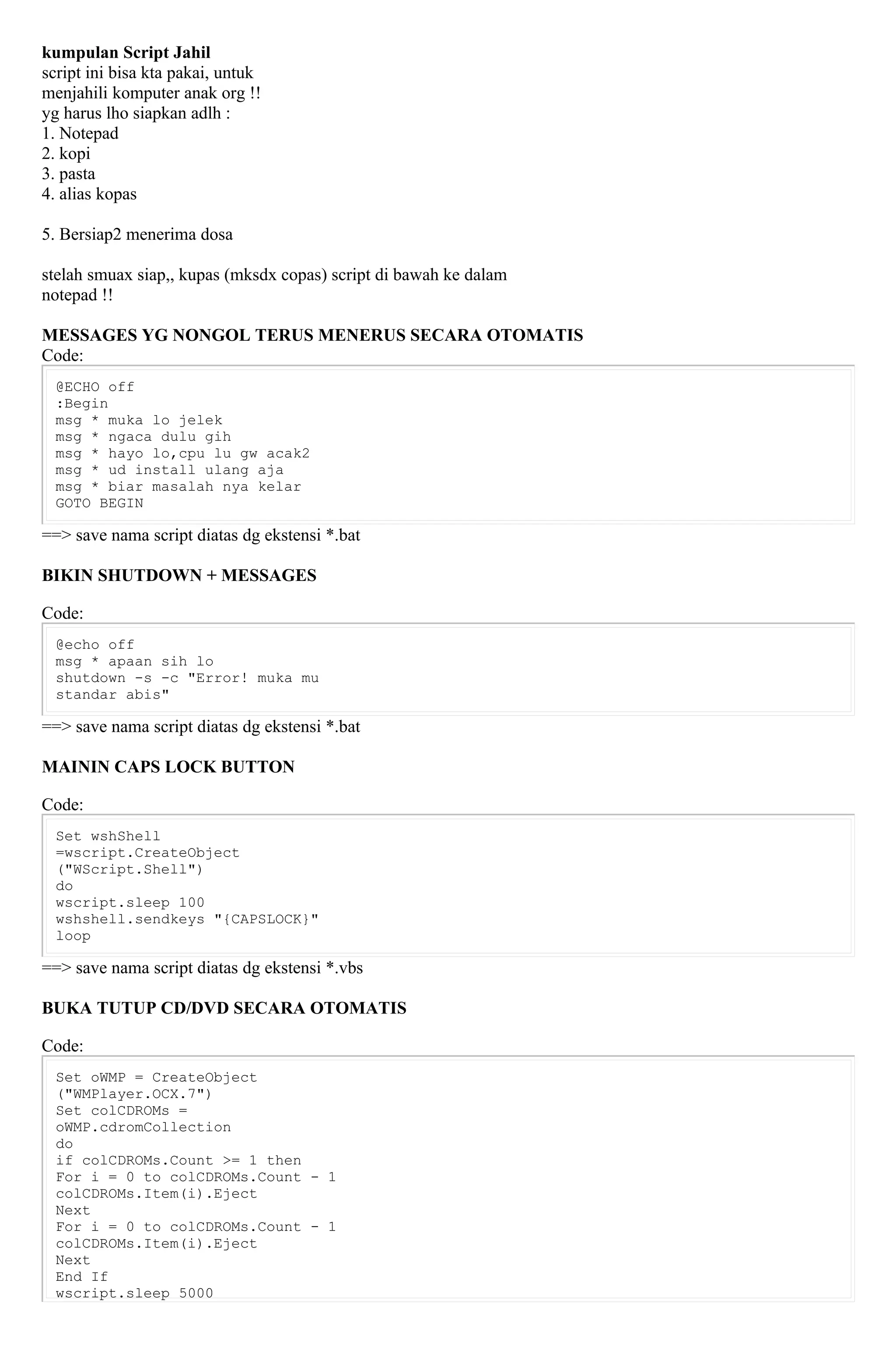 Kumpulan script jahil | DOC