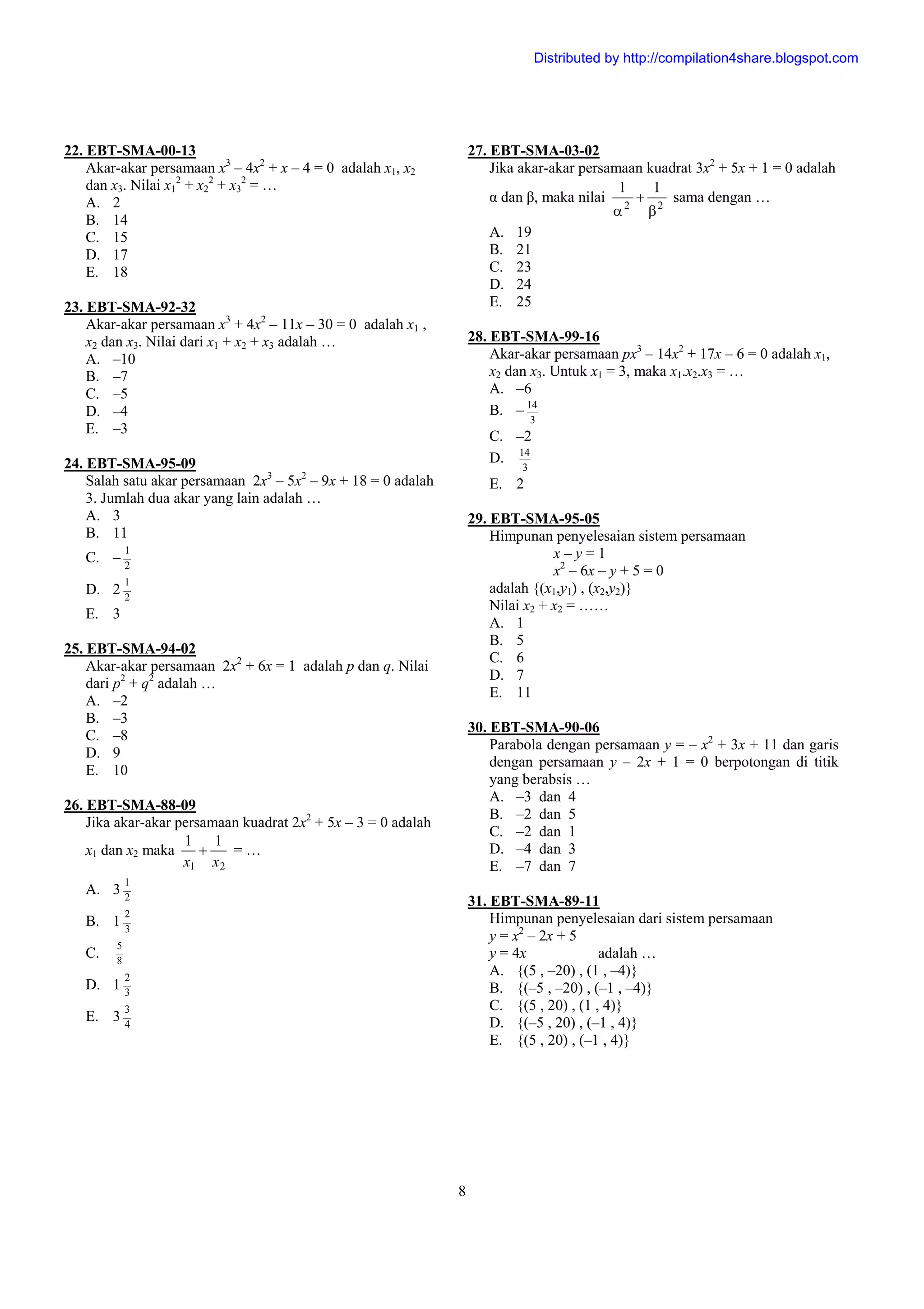 Kumpulan soal soal pilihan matematika sma-lkp | PDF