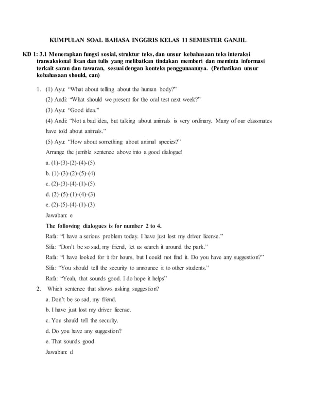 Kumpulan soal bahasa inggris kelas 11 semester ganjil | PDF