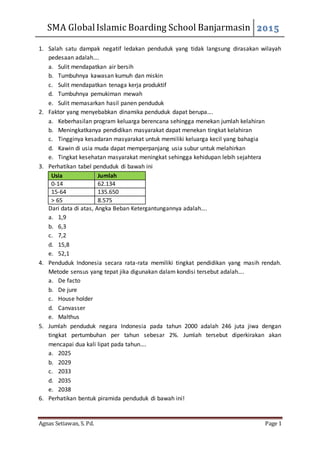 Kumpulan soal dinamika penduduk | DOCX