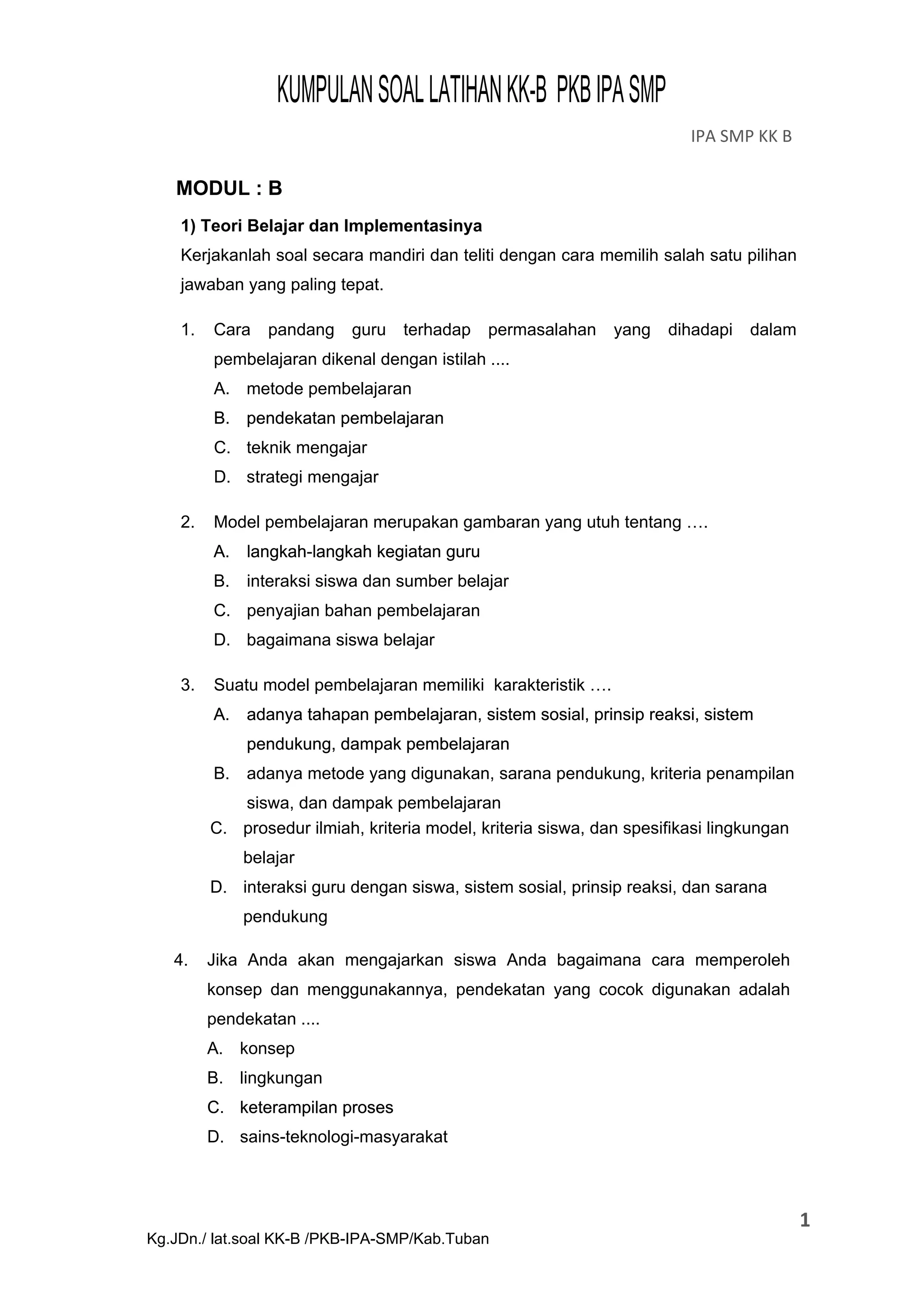 Kumpulan Soal PKB IPA SMP Modul KK-B | PDF