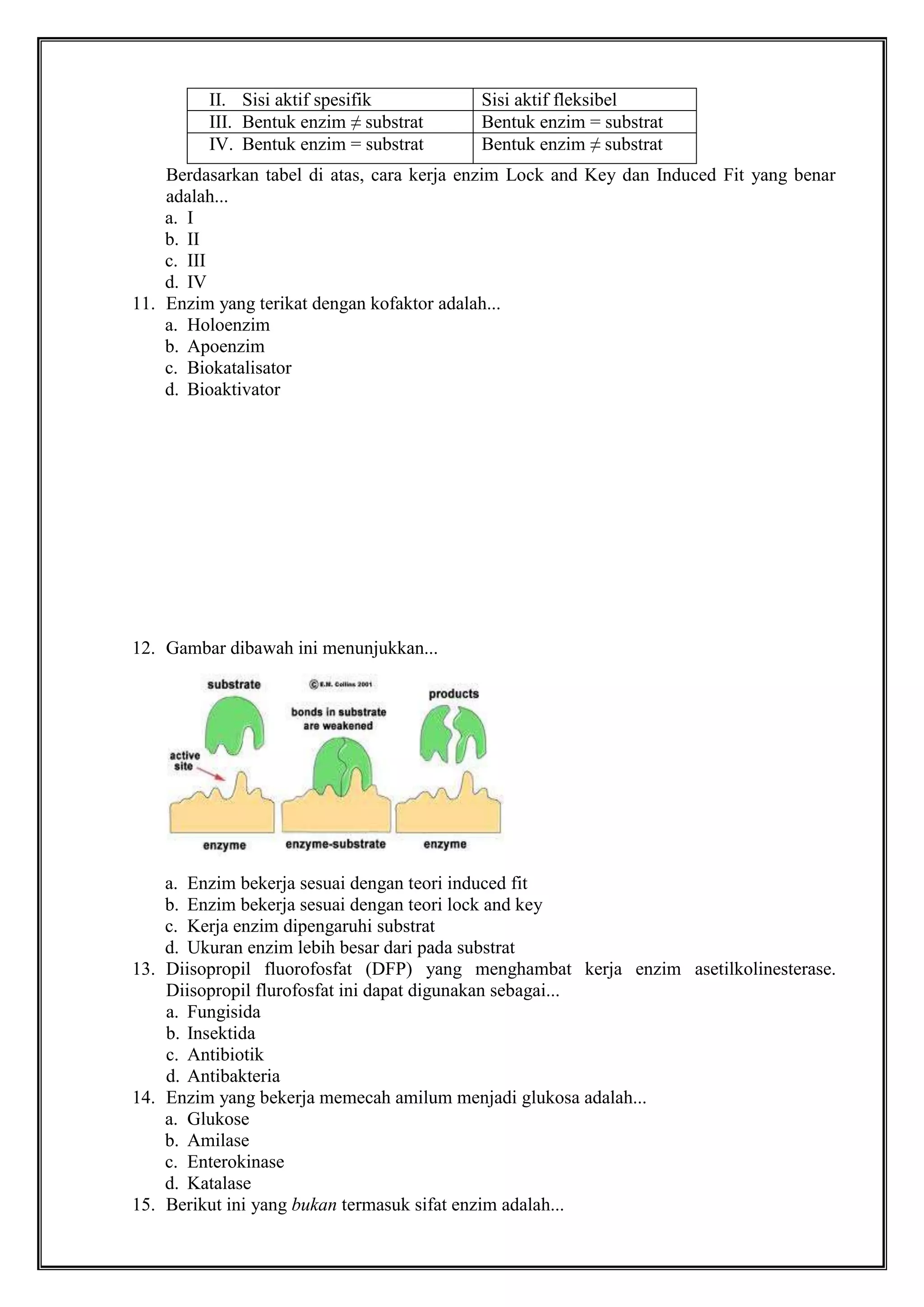 Kumpulan soal tentang enzim | DOCX