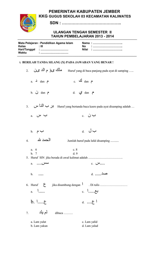 Kumpulan soal uts tahun 2013 2014 | PDF