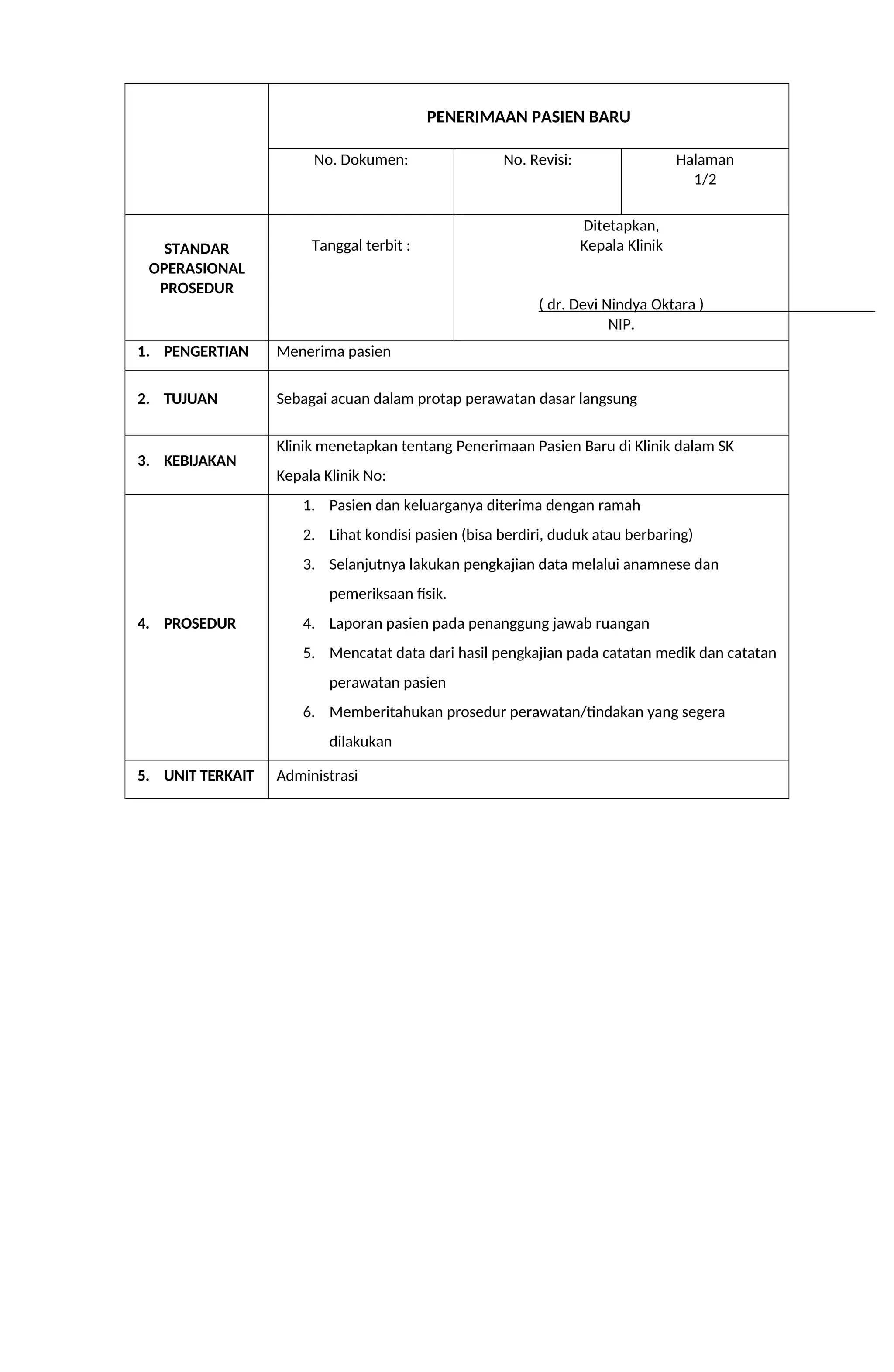 KUMPULAN SOP PELAYANAN KLINIK ATAU FASILITAS KESEHATAN TINGKAT PERTAMA.docx
