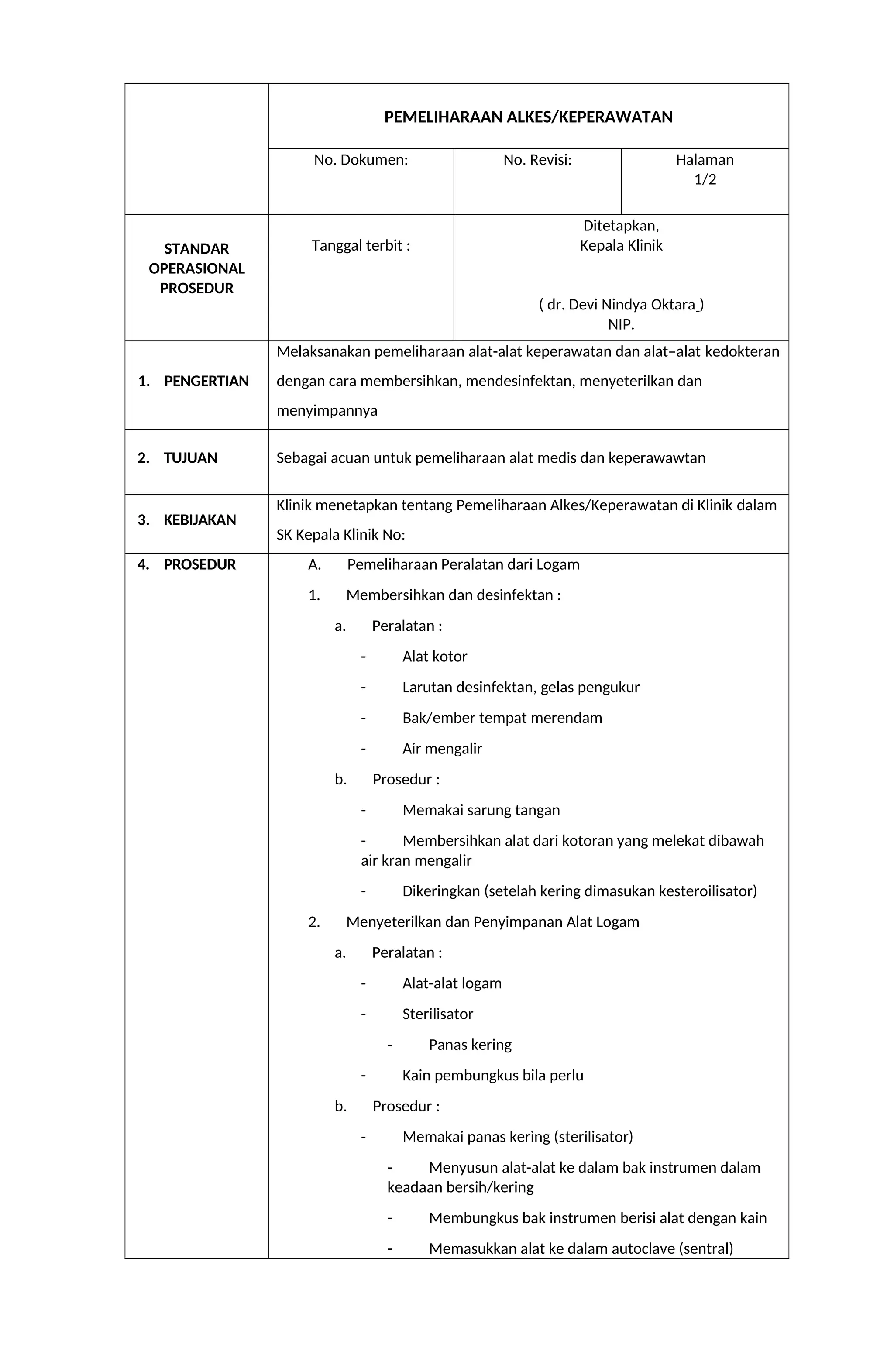 KUMPULAN SOP PELAYANAN KLINIK ATAU FASILITAS KESEHATAN TINGKAT PERTAMA.docx