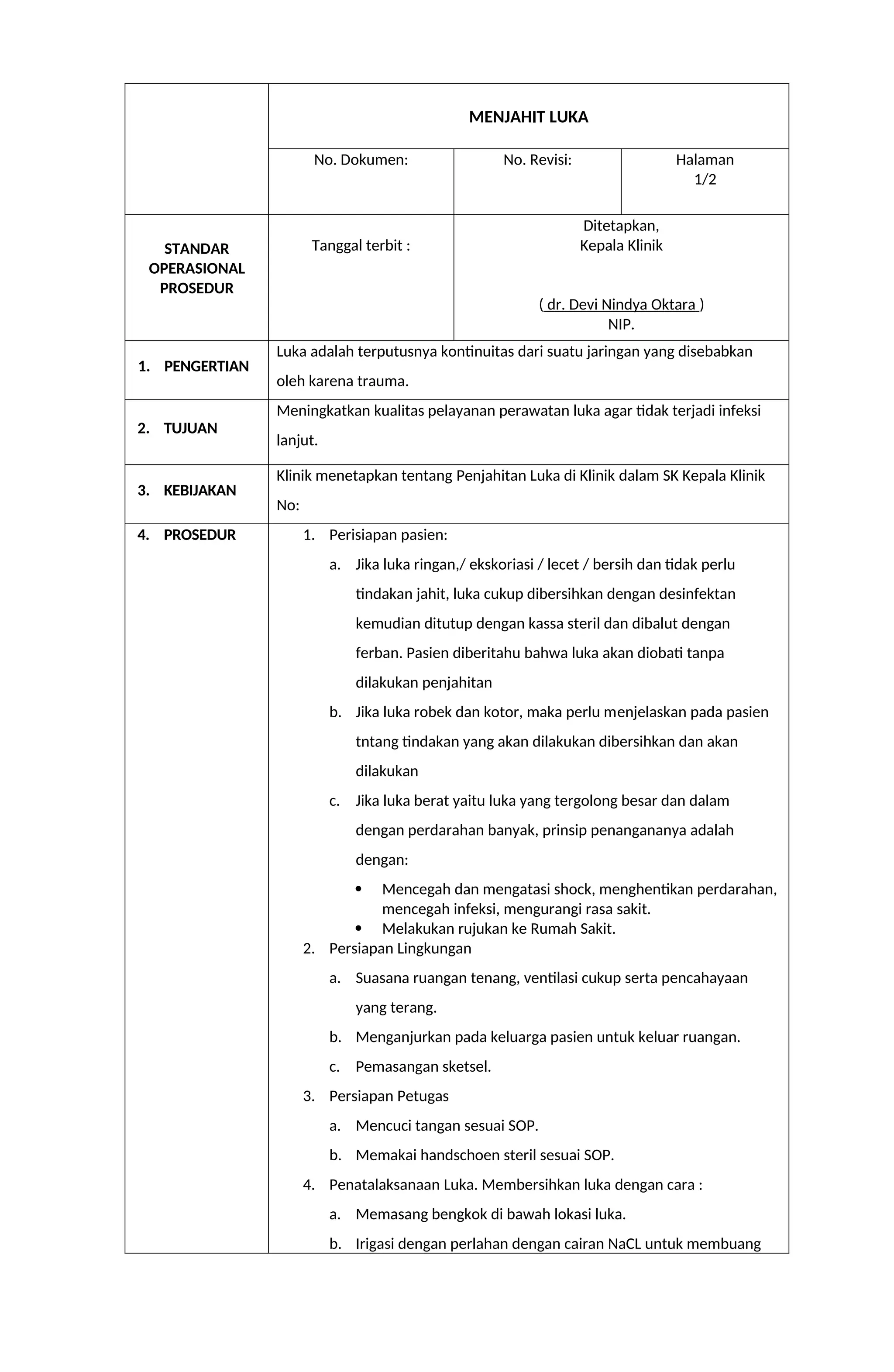 KUMPULAN SOP PELAYANAN KLINIK ATAU FASILITAS KESEHATAN TINGKAT PERTAMA.docx