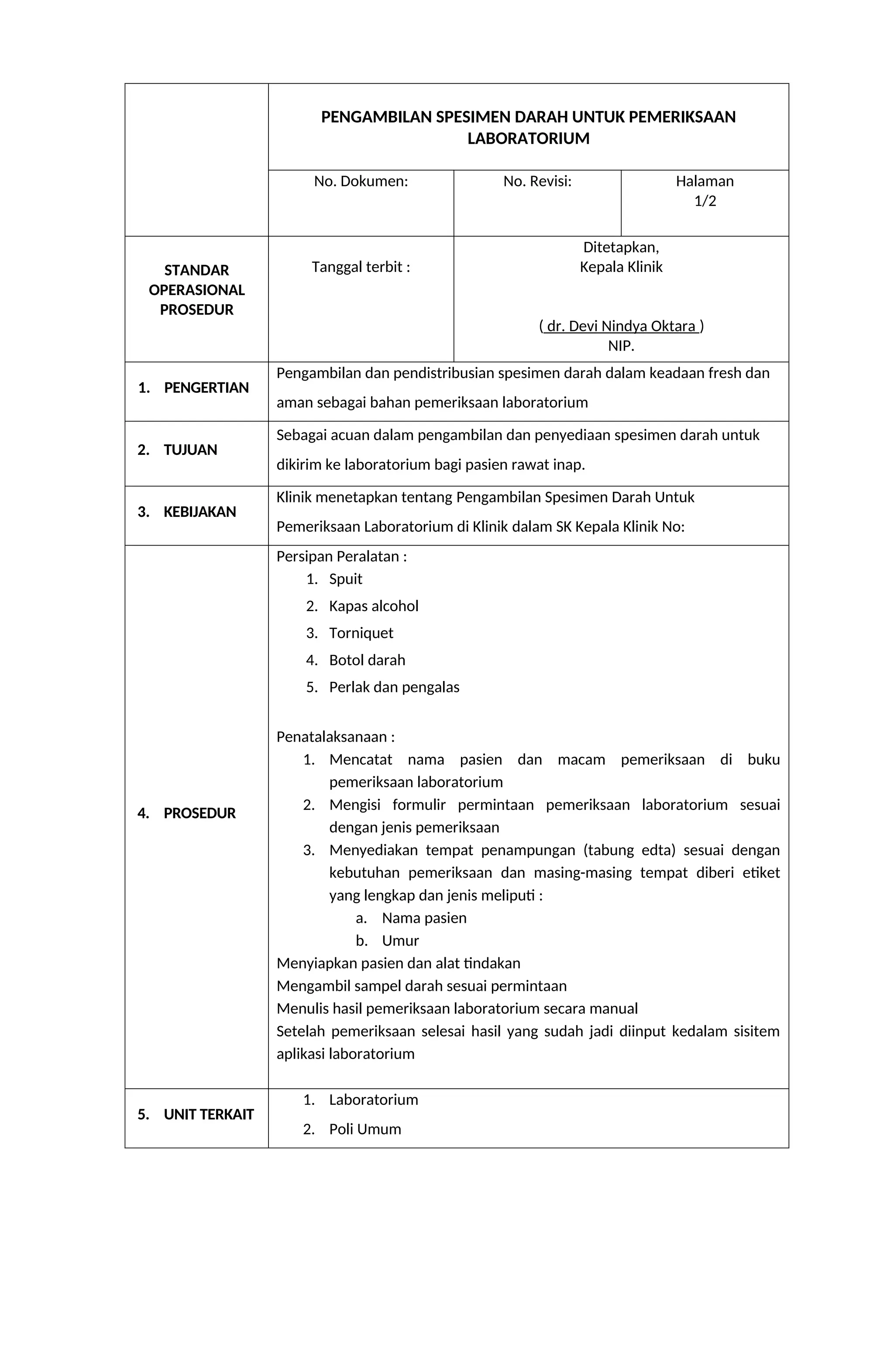 KUMPULAN SOP PELAYANAN KLINIK ATAU FASILITAS KESEHATAN TINGKAT PERTAMA.docx
