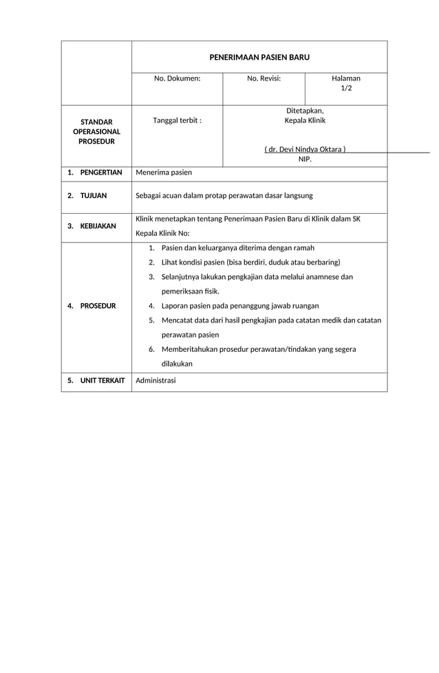 KUMPULAN SOP PELAYANAN KLINIK ATAU FASILITAS KESEHATAN TINGKAT PERTAMA.docx