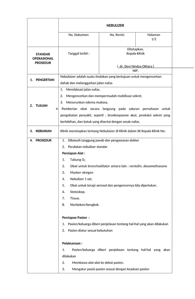 KUMPULAN SOP PELAYANAN KLINIK ATAU FASILITAS KESEHATAN TINGKAT PERTAMA.docx