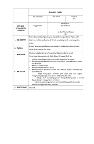 KUMPULAN SOP PELAYANAN KLINIK ATAU FASILITAS KESEHATAN TINGKAT PERTAMA.docx