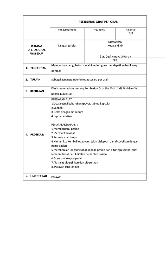 KUMPULAN SOP PELAYANAN KLINIK ATAU FASILITAS KESEHATAN TINGKAT PERTAMA.docx