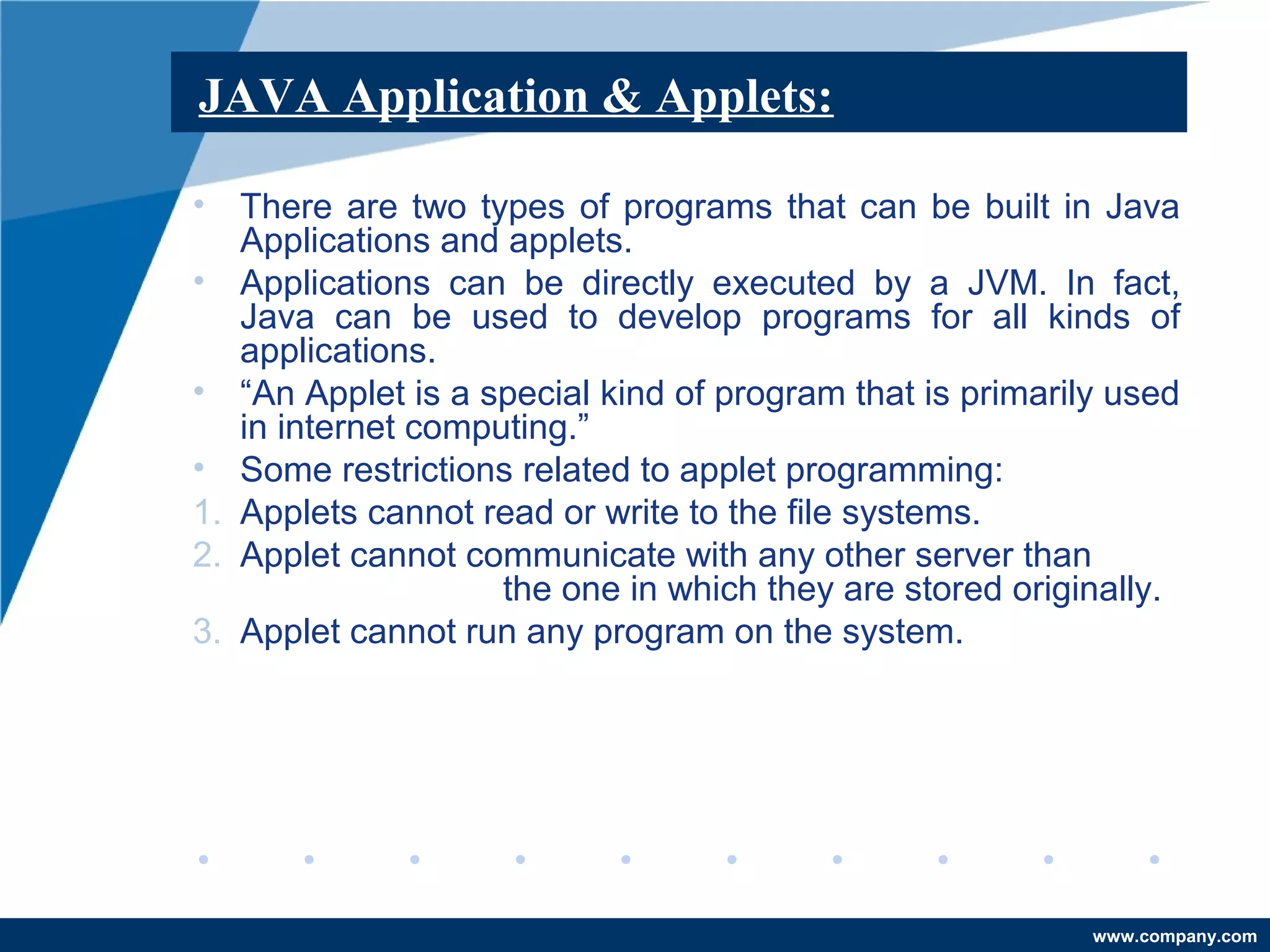 Fundamentals of JAVA | PPT