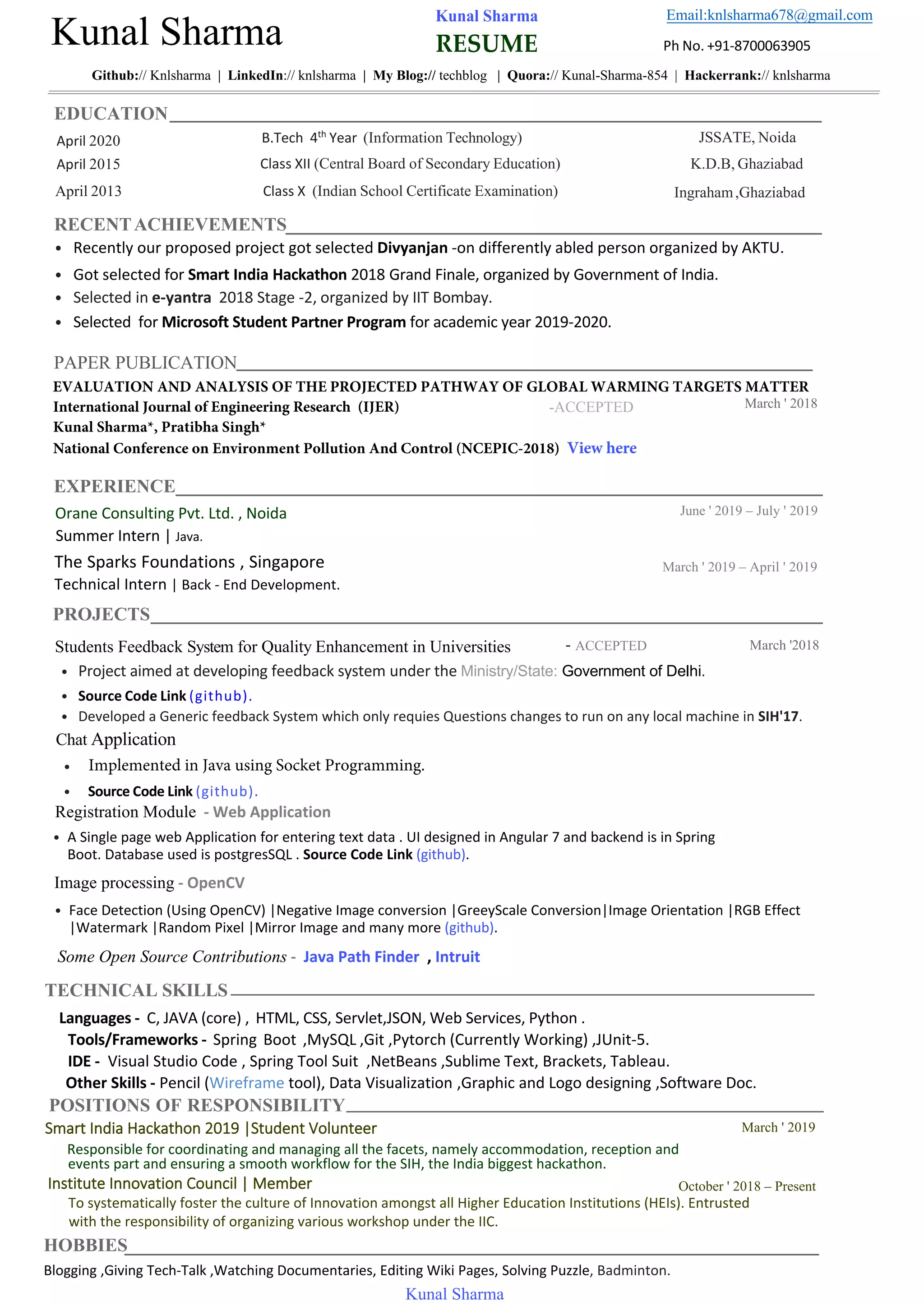 CV - Kunal Sharma | PDF