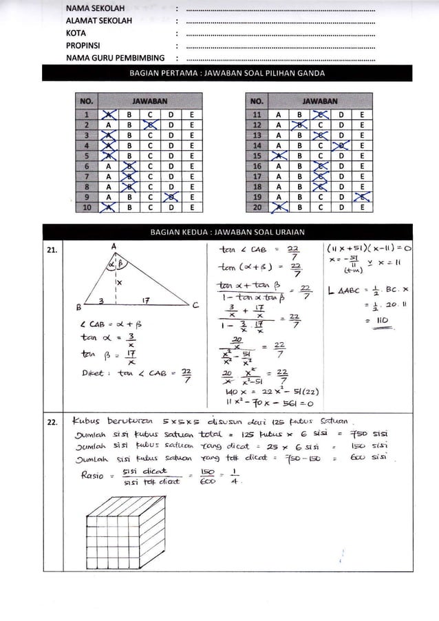 Kunci jawaban Olimpiade Matematika SMA Tingkat Nasional PDIM UNIVERSITAS BRAWIJAYA Malang 2012 | PDF
