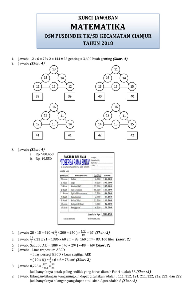Kunci jawaban matematika osn 2018 | PDF