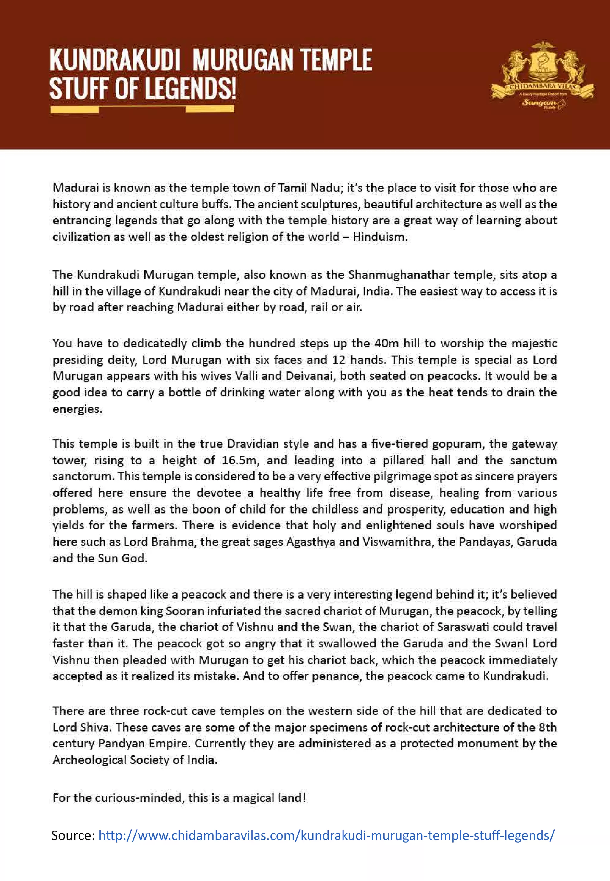 Kundrakudi Murugan Temple- stuff of legends! | PDF | Hinduism ...