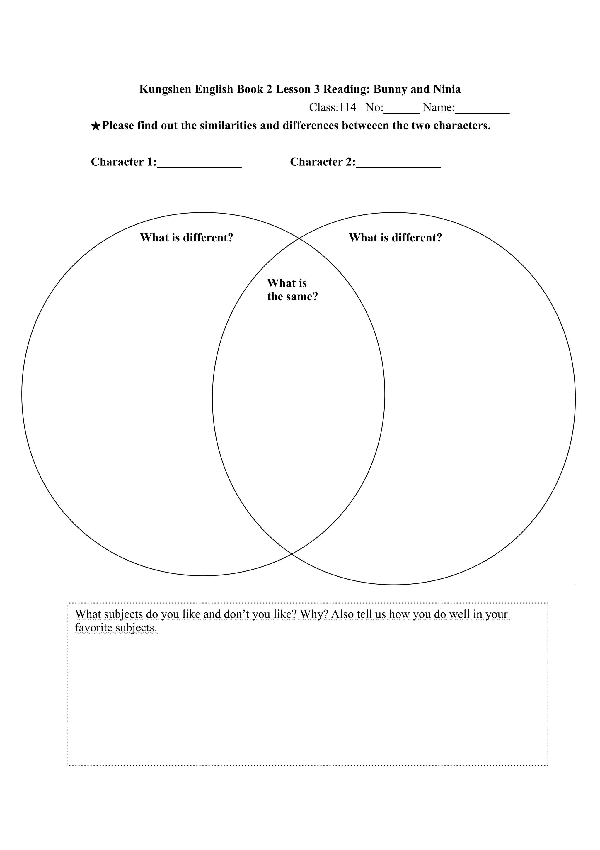 Compare And Contrast Characters Graphic Organizer