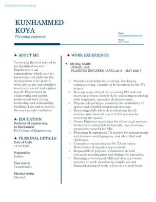 Kunhammed resume | PDF