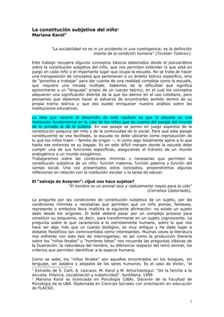 La constitucion subjetiva del niño. Karol | PDF