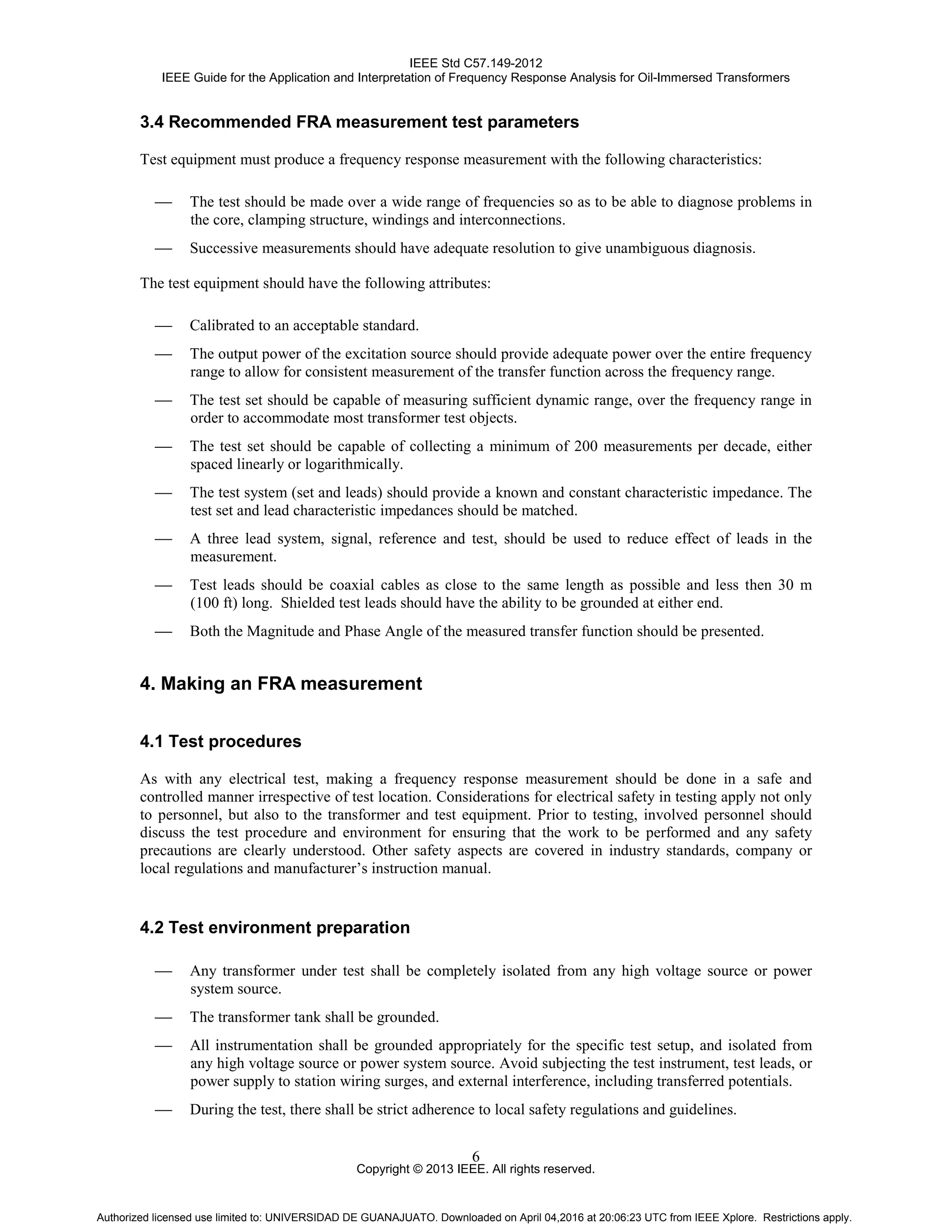 IEEE Guide for the Application and Interpretation of FRA for oil Transformer | PDF