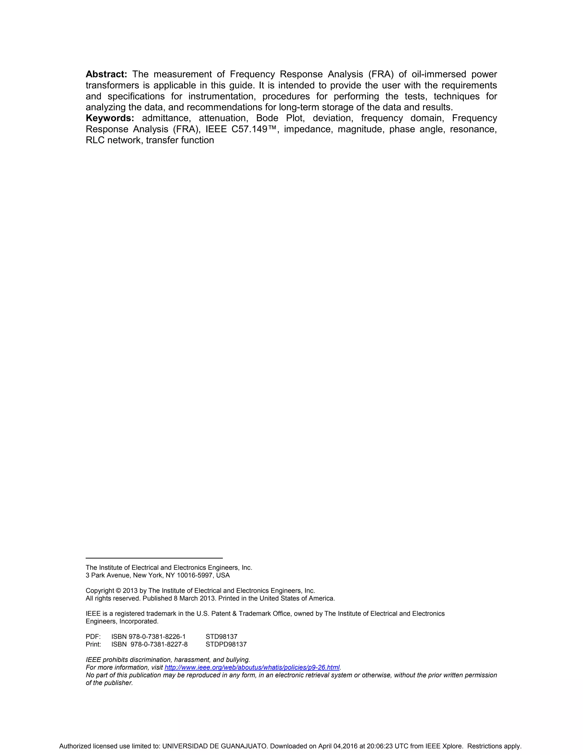 IEEE Guide for the Application and Interpretation of FRA for oil Transformer | PDF