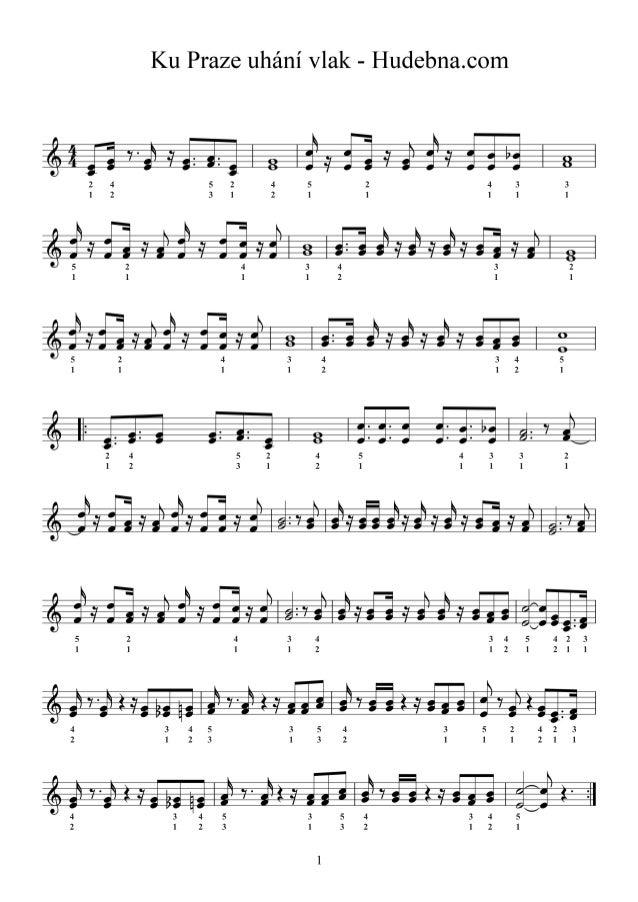 Ku Praze uhání vlak - noty pro akordeon