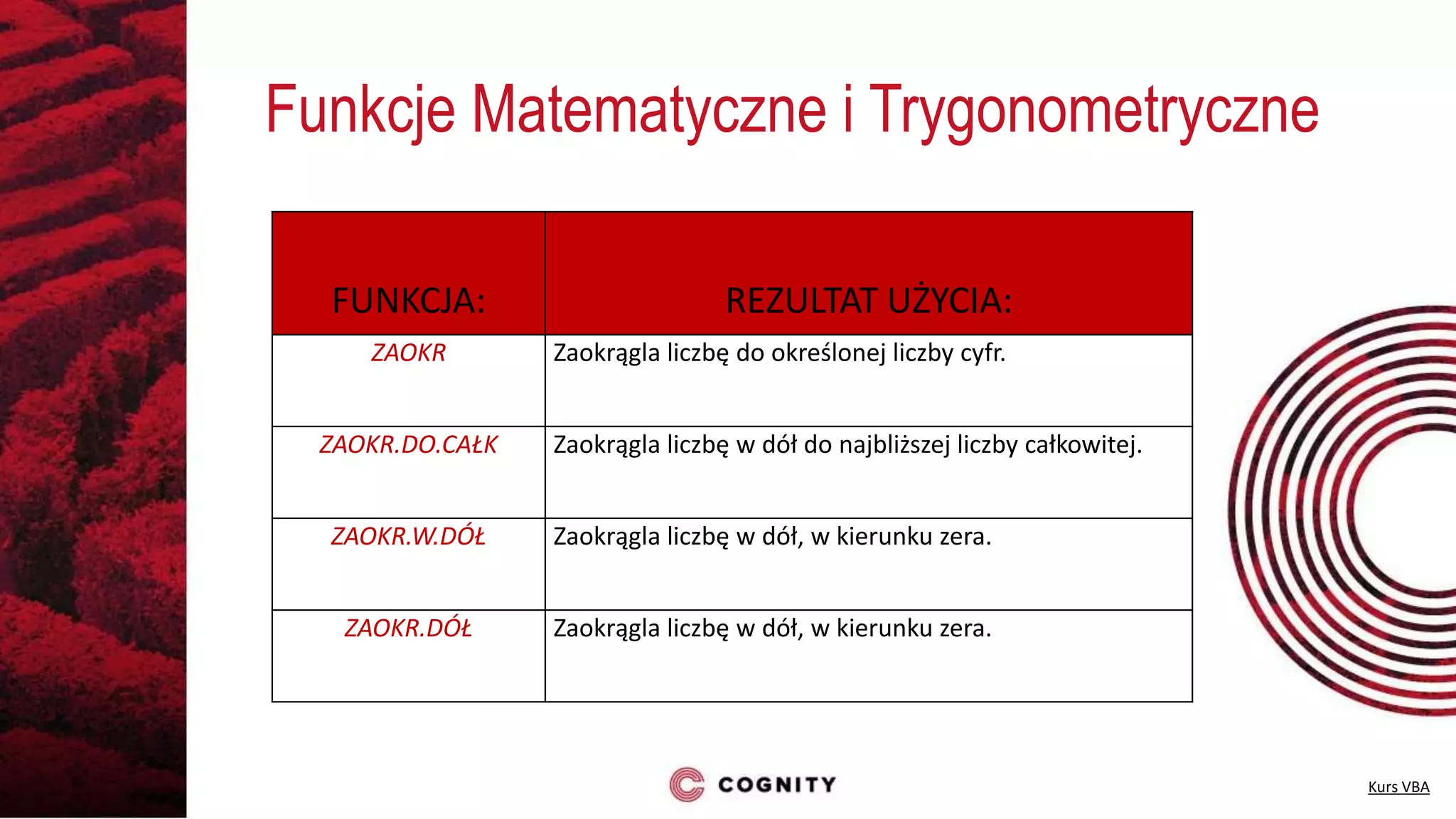 Kurs Excel - funkcje logiczne matematyczne | PPTX