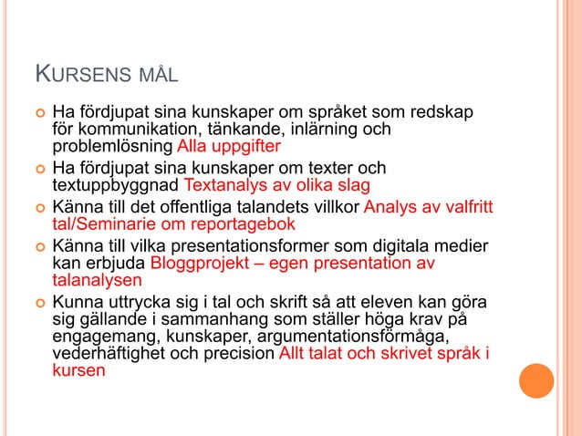 Kursplan Svenska C | PPT