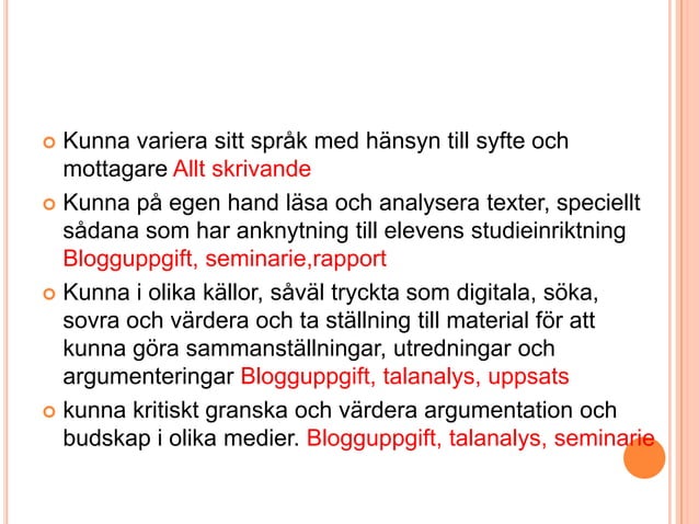 Kursplan Svenska C | PPT