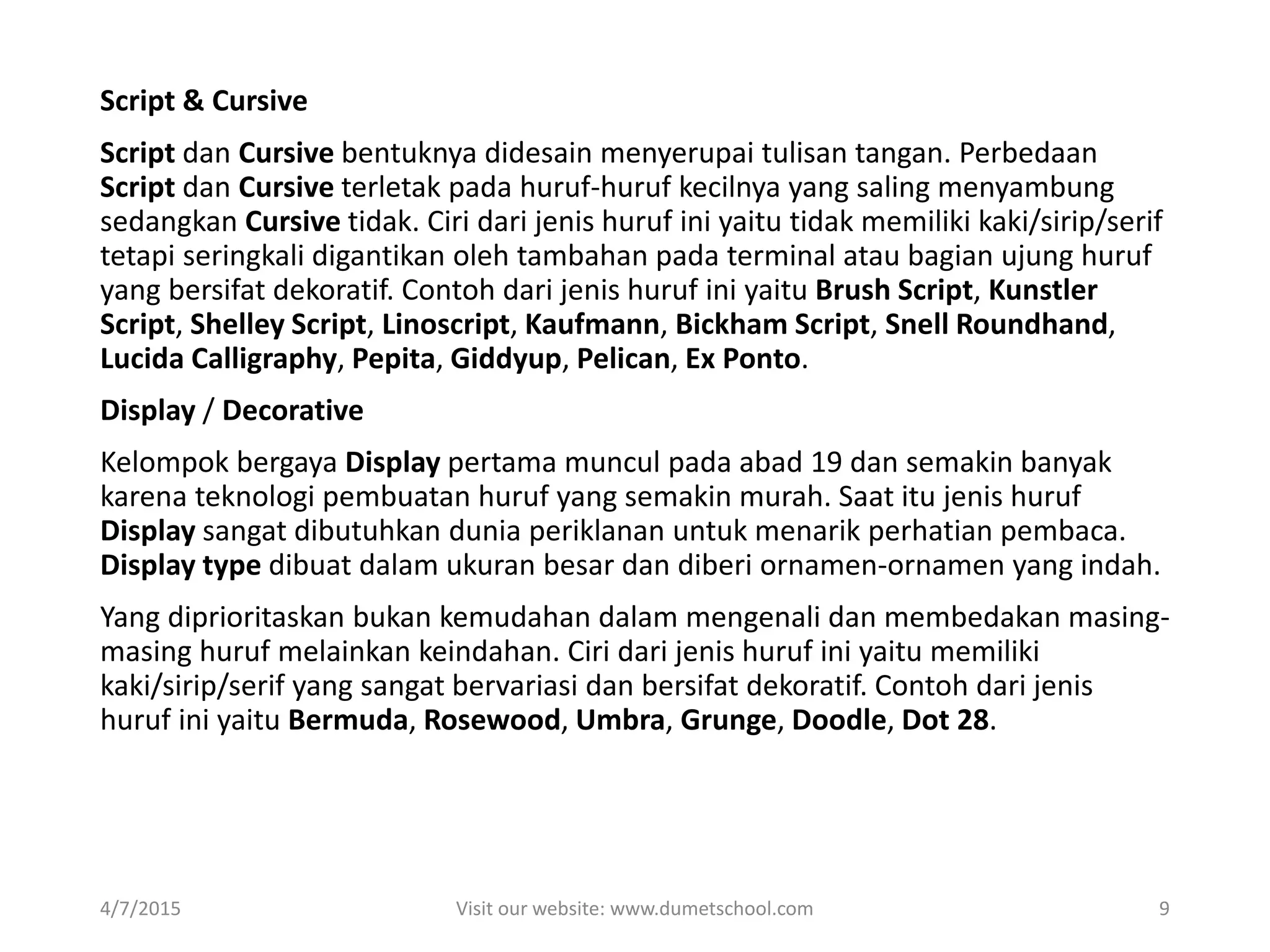 Kursus desain grafis - teori tipografi jenis huruf | PPT