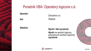 Kurs VBA - Instrukcje i operatory VBA w Excelu | PPT