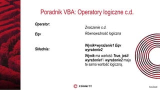 Kurs VBA - Instrukcje i operatory VBA w Excelu | PPT
