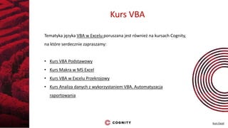 Kurs VBA - procedury VBA w Excelu | PPT