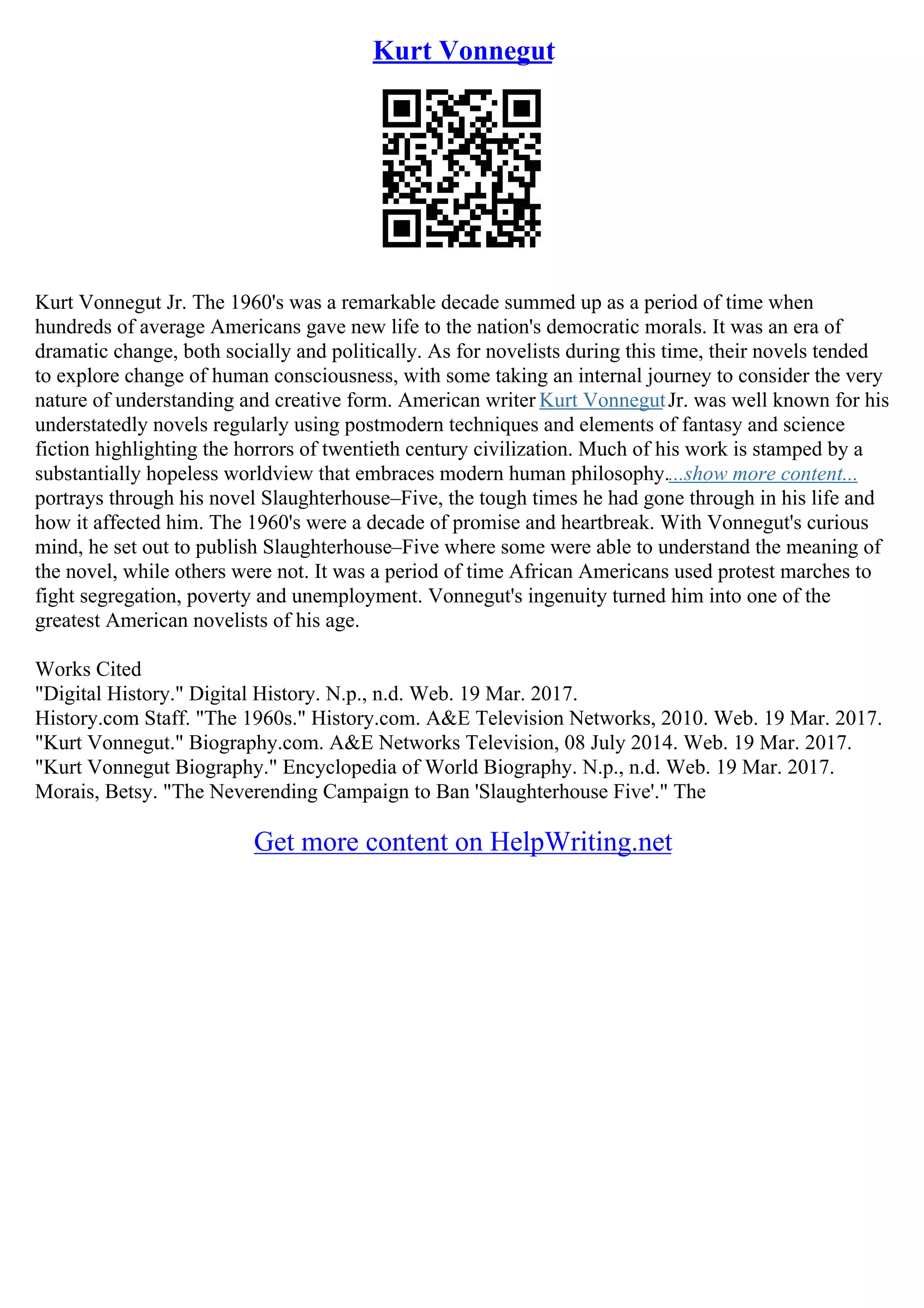 Kurt Vonnegut Essay | PDF