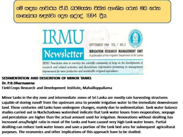 Restoration of Tank Cascade Systems for Productivity and Sustainability ...