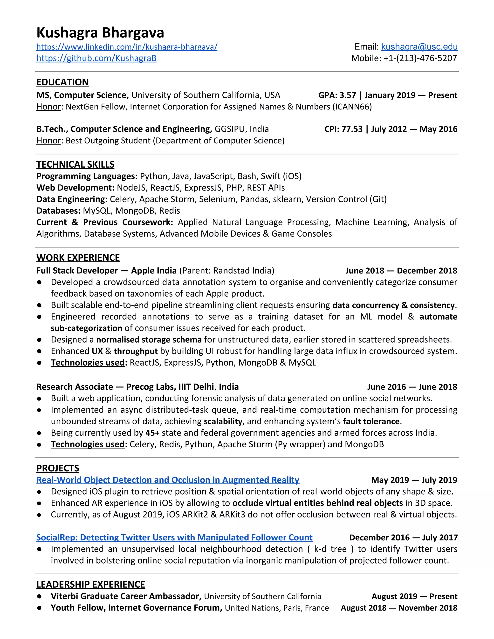 Kushagra Bhargava-Resume | PDF