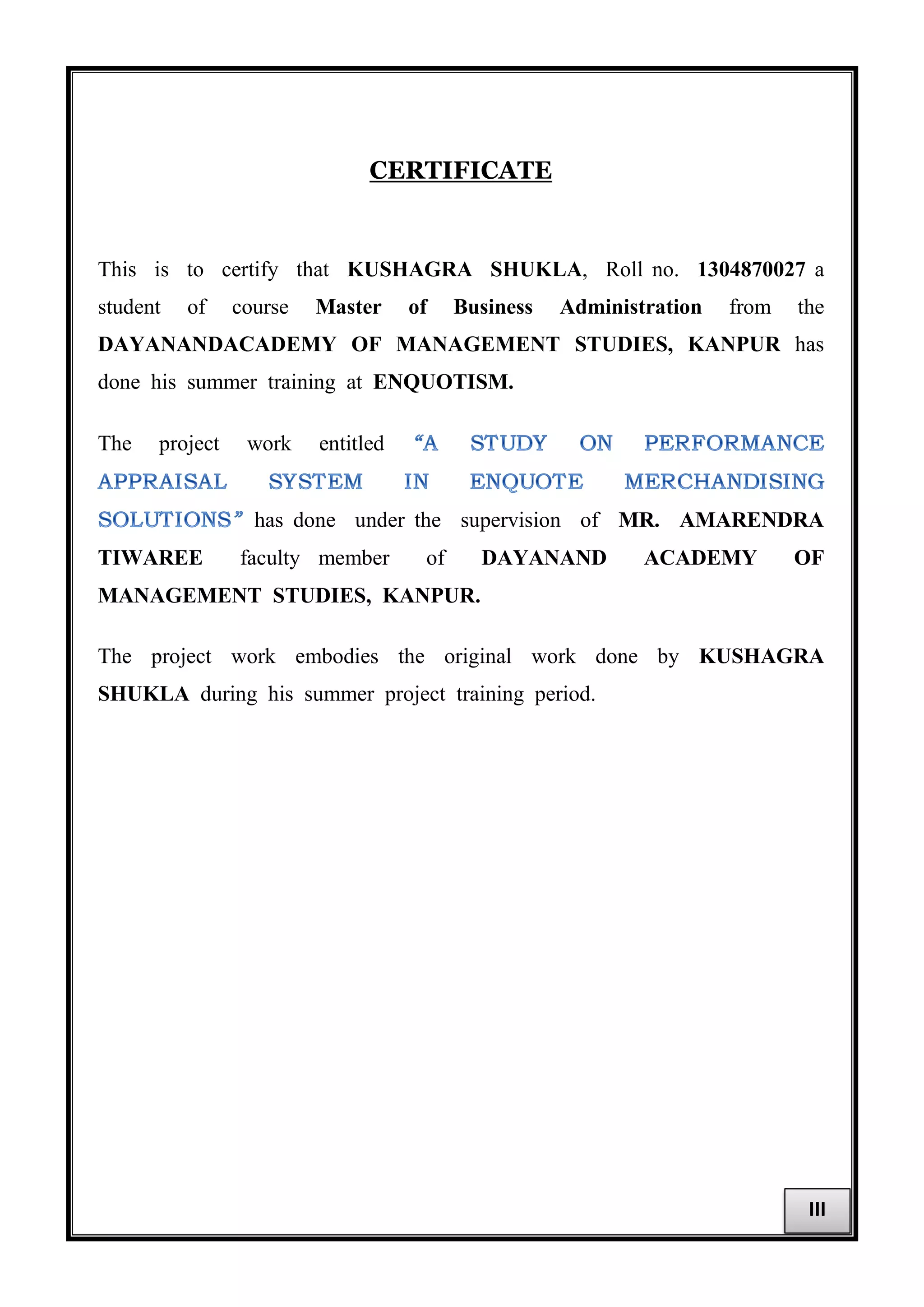 PERFORMANCE APPRAISAL SYSTEM / Kushagra Shukla mba 2013 14 | PDF