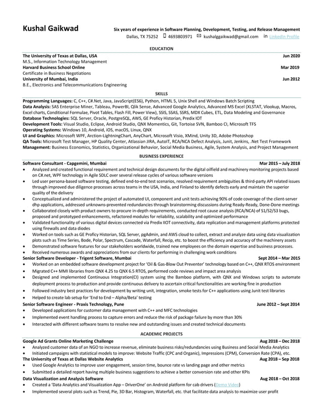 Kushal Gaikwad Resume | PDF | Computer Software and Applications | Computing