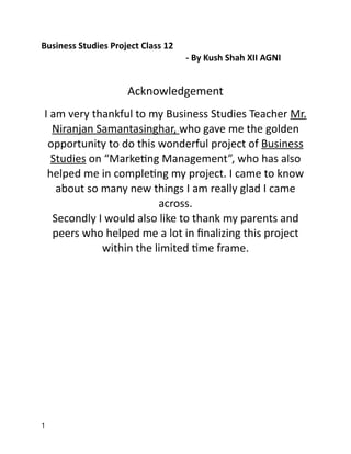 Business Studies Project Marketing Management Class 12 CBSE | PDF