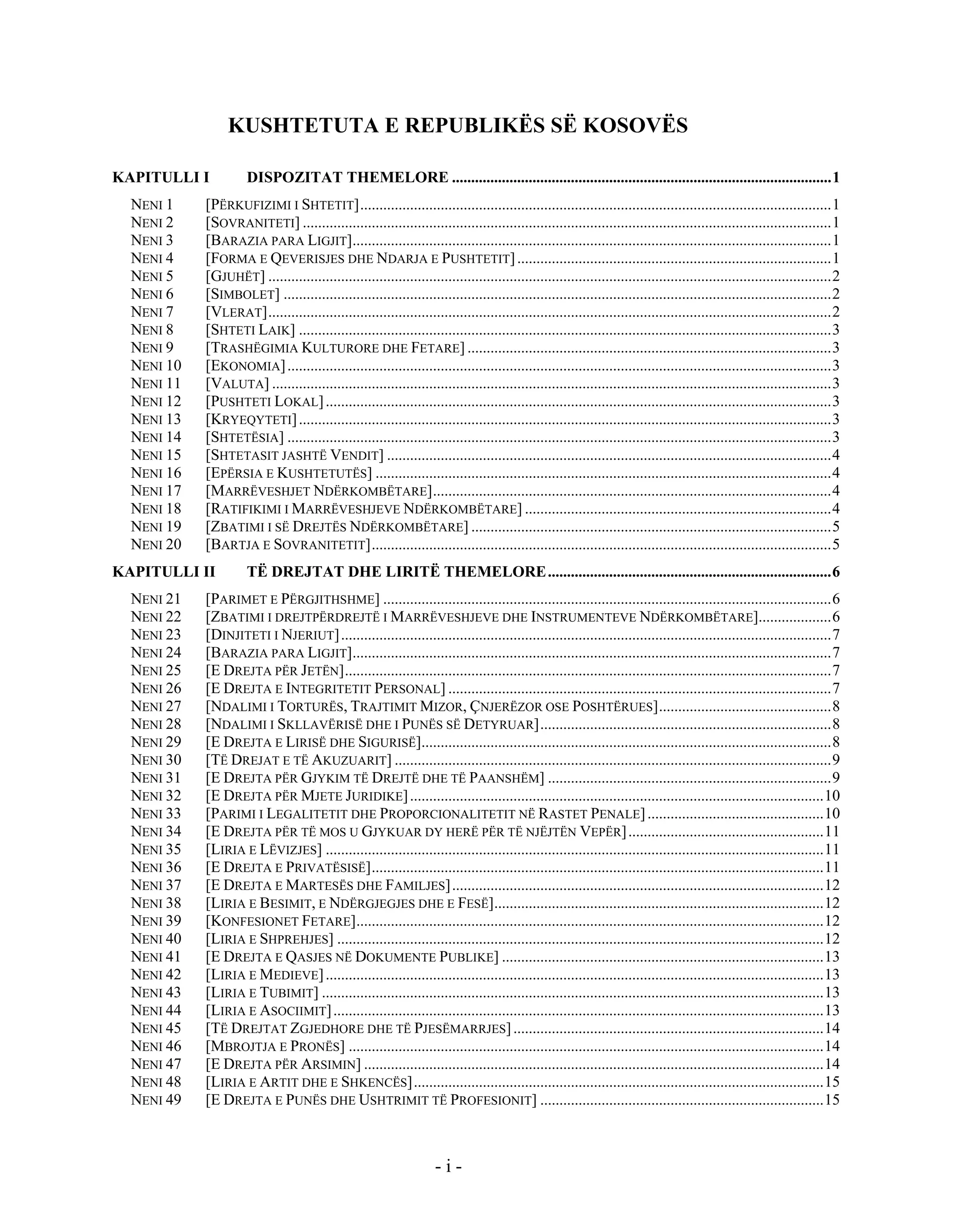 Kushtetuta E RepublikëS Së KosovëS (Constitution Of The Republic Of ...