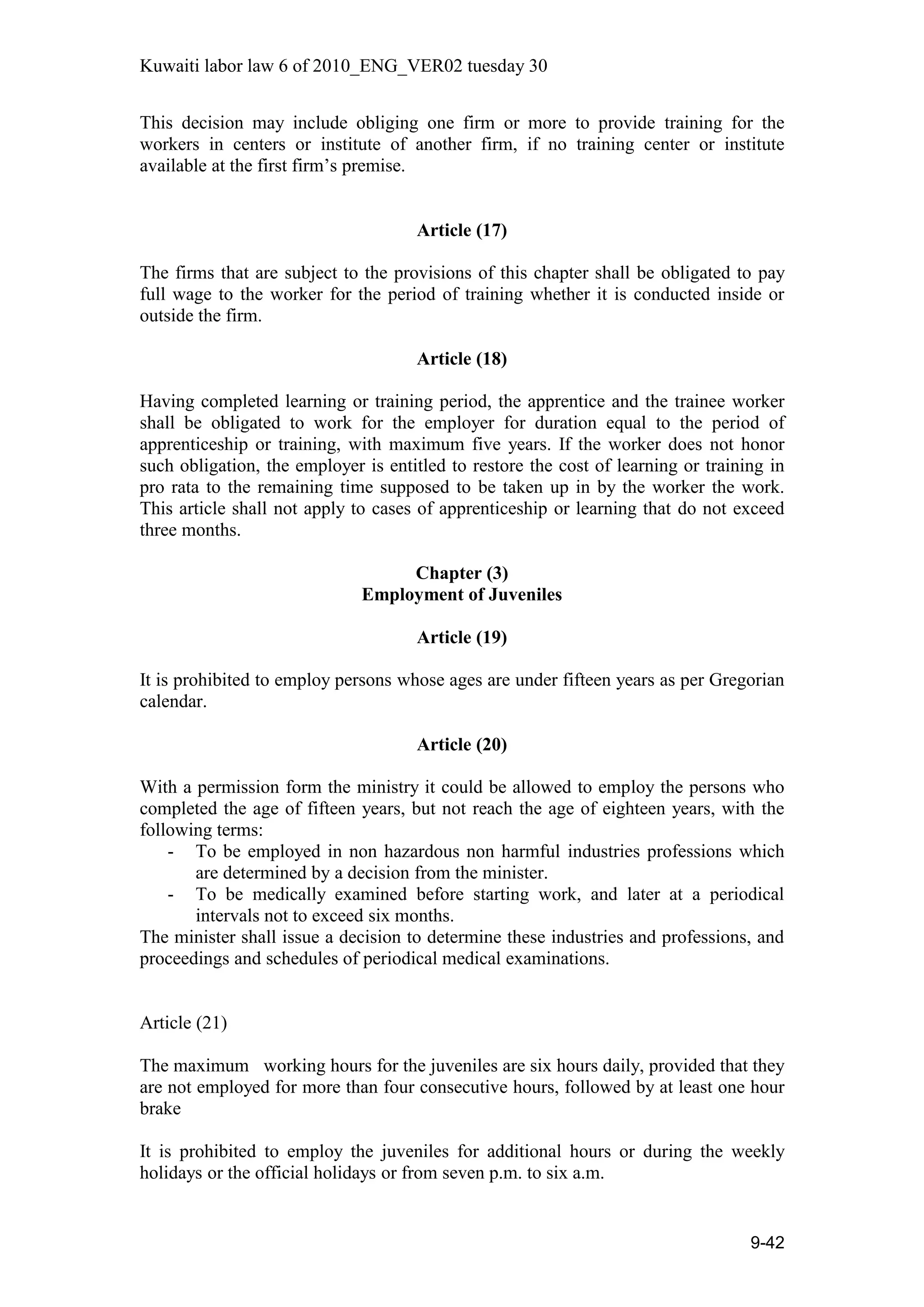 Kuwaiti labor law_6_of_2010_eng_ver02 | PDF