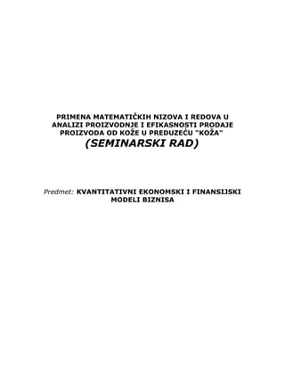 Kvantitativni ekonomski i finansijski modeli biznisa | DOC