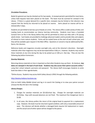 KV Library Guidelines | DOC | Homework and Study | Education