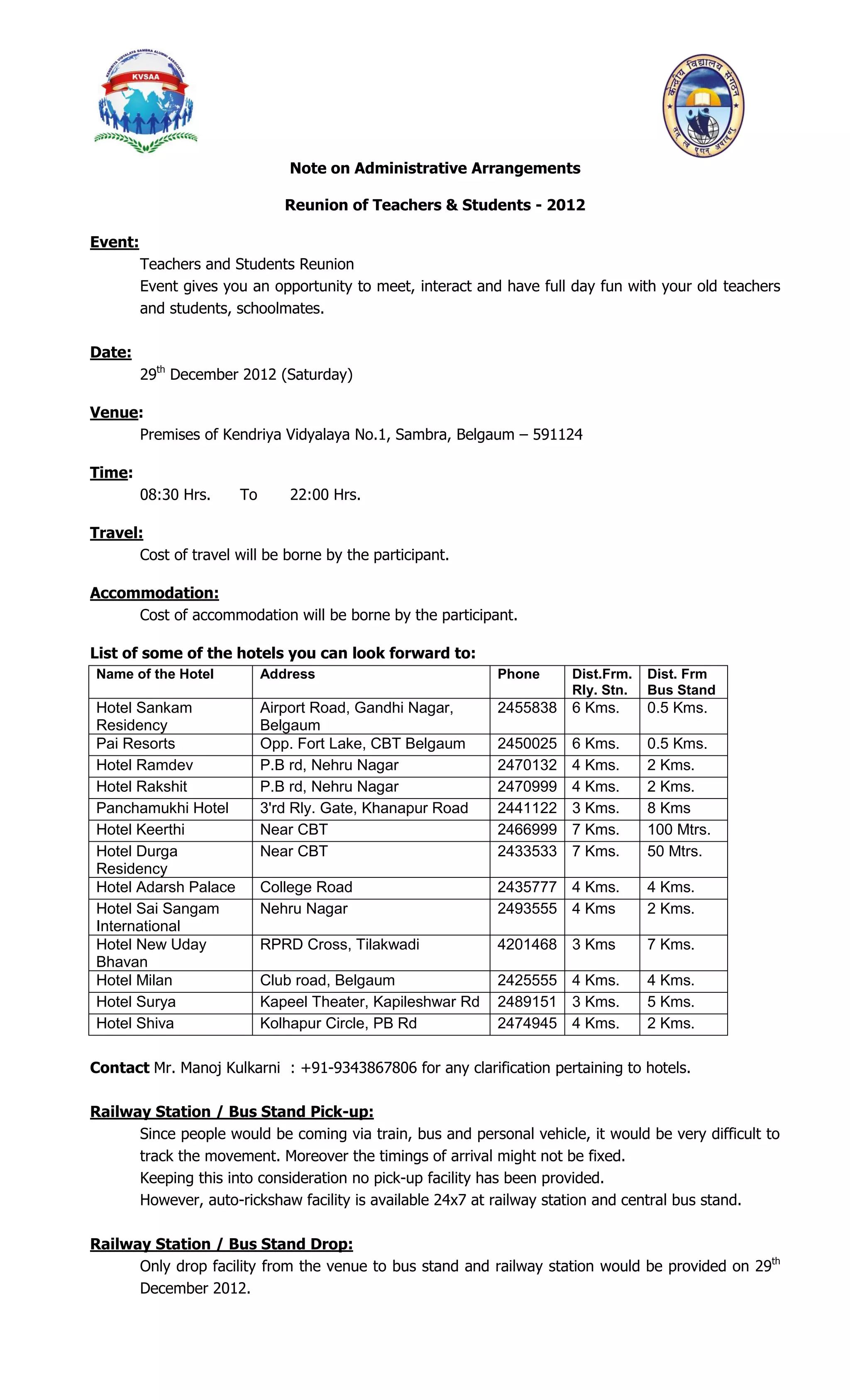 KVSAA_Reunion Administrative Note | PDF